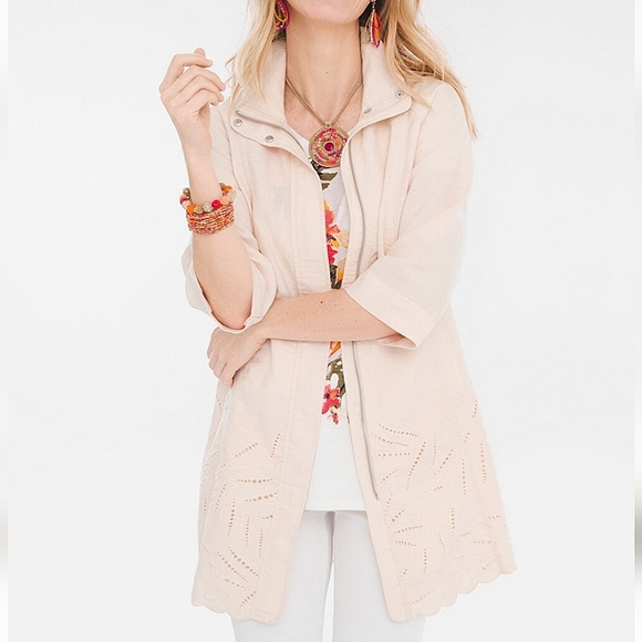 Chico's | Jackets & Coats | Chicos Eyelet Linen Blush Pink Jacket ...